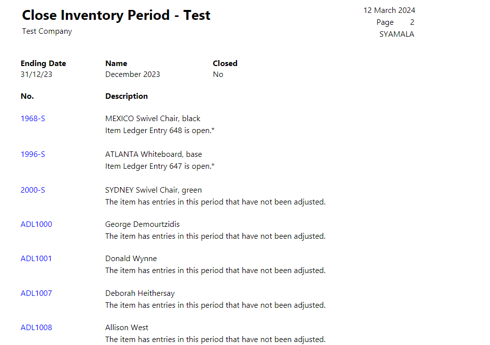 Close inventory period